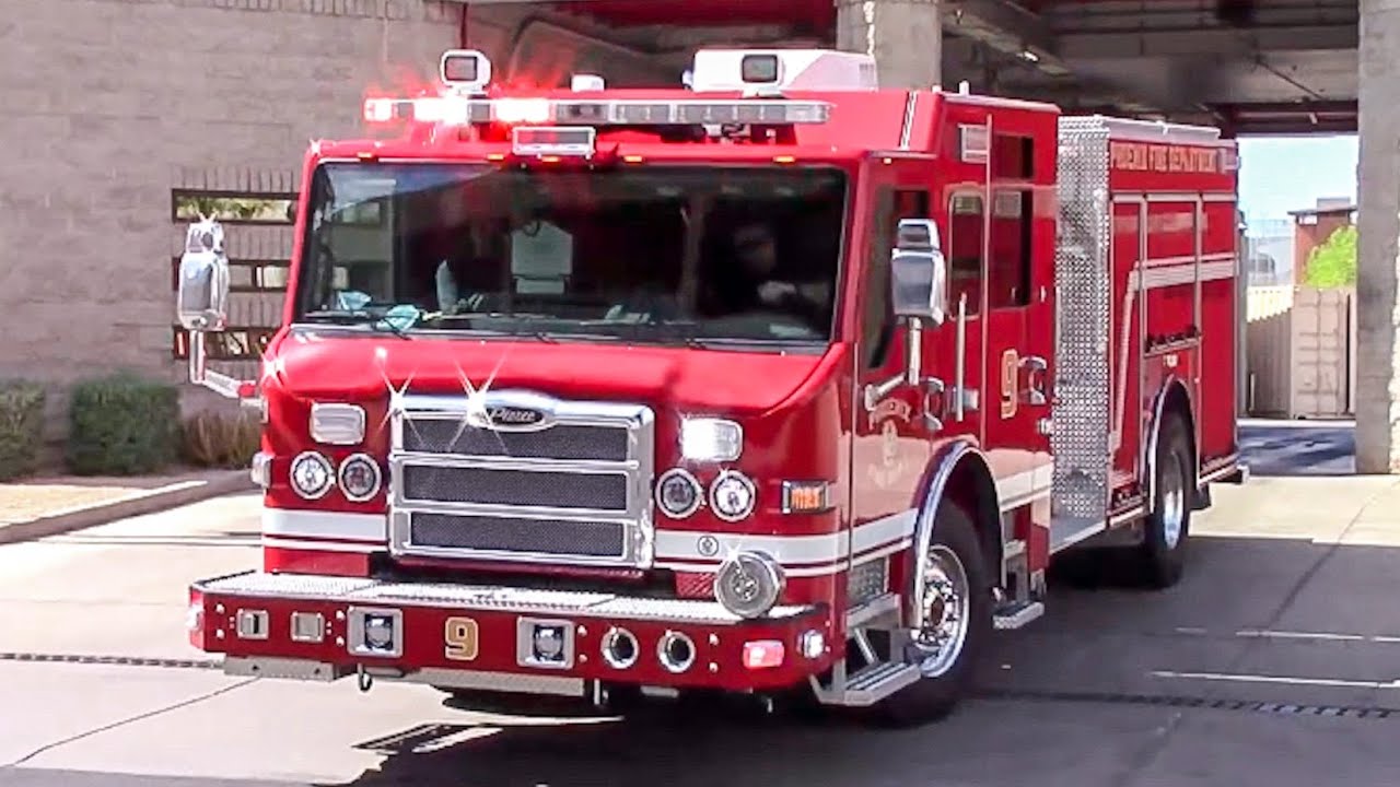 Phoenix Fire Dept. Engine 9, Rescue 9, Ladder tender 9 responding - YouTube