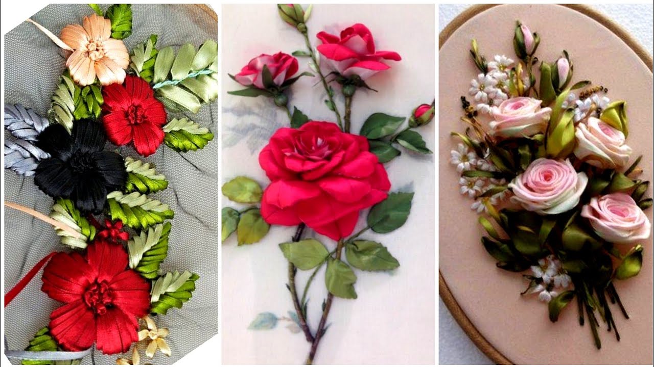 Most Beautiful Ribbon Embroidery Pattern - YouTube