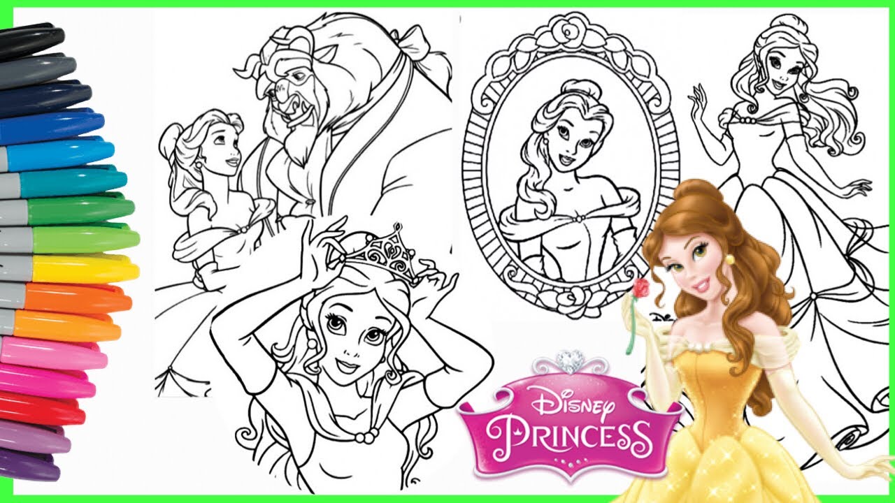 Mewarnai Princess Belle Disney Coloring Compilation - YouTube