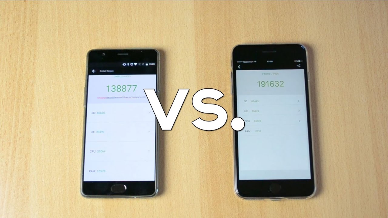 Apple iPhone 7 Plus vs. OnePlus 3 Antutu Benchmark Comparison! - YouTube
