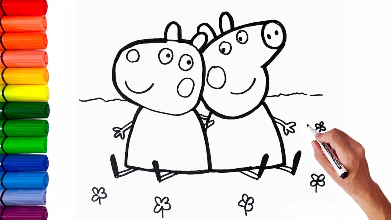 Drawing and coloring Peppa Pig and Suzy sheep || Learn how to draw ...