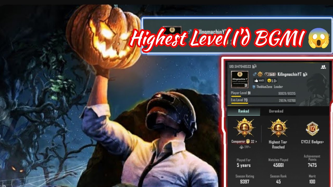 Highest Level I'd In BGMI 🔥| TOP 1 HIGHEST LEVEL ID PLAYER IN BGMI 💯🥵 ...