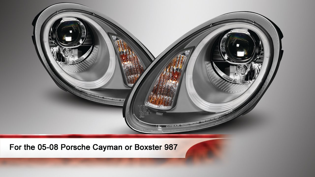 05-08 Porsche Cayman or Boxster 987 DRL LED Projector Headlights - YouTube