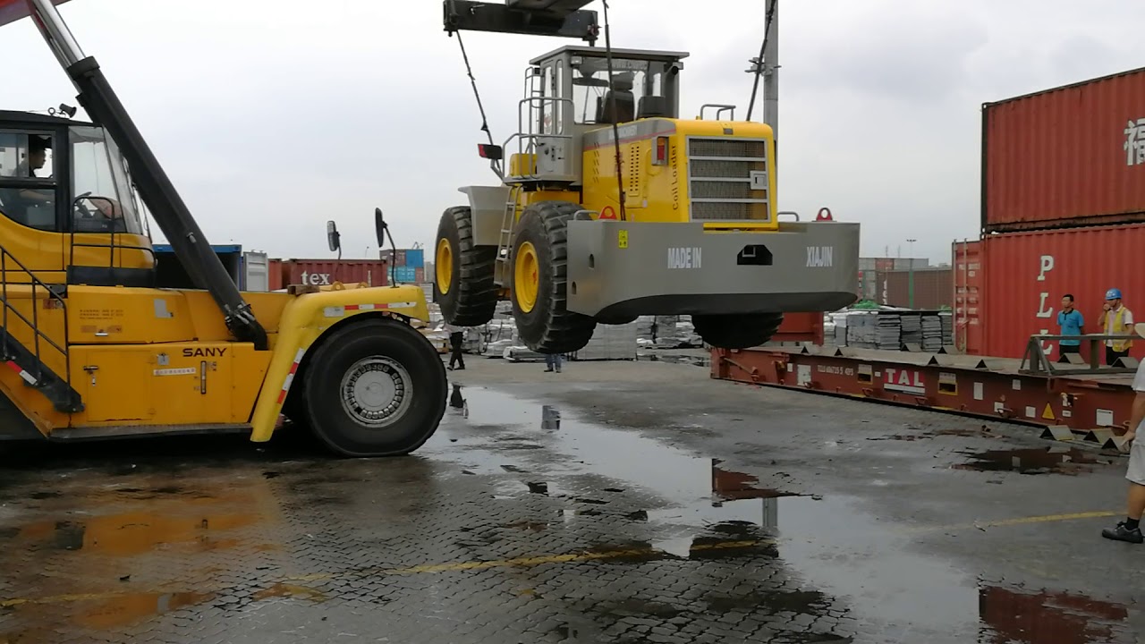 XJMG Coil Loader loading FR container to export, Coil forklift loader ...