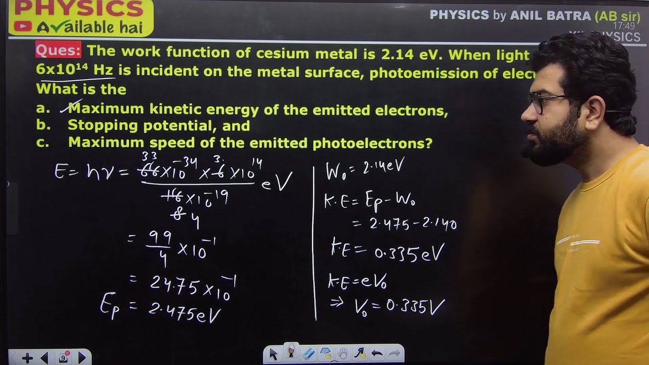 The work function of cesium metal is 2.14 eV. When light of frequency ...