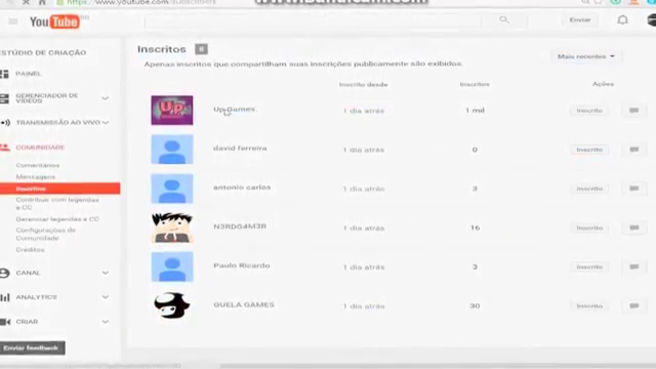 Como ver seus inscritos!!!(primeira edição) - YouTube
