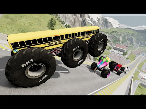 BMNG Random Car - Epic High Speed Monster Truck Jumps and Crashes #010    - BeamNG Drive