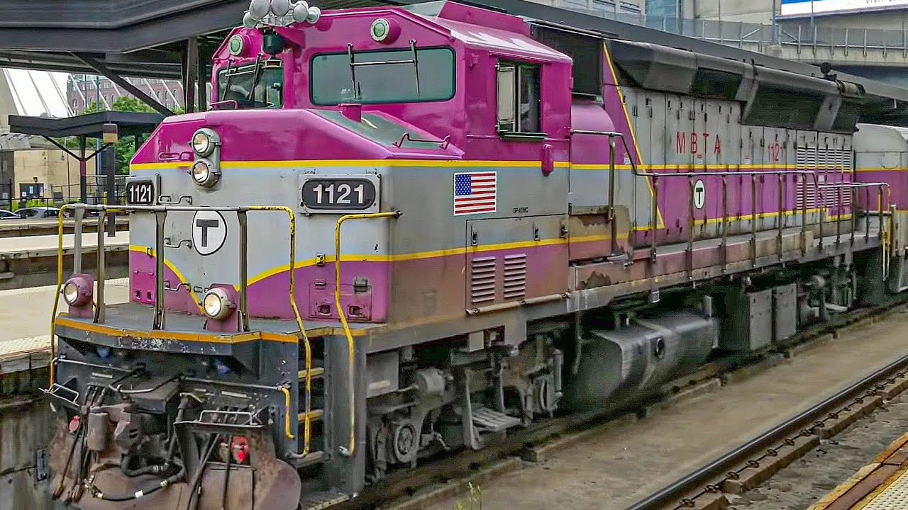 MBTA GMD GP40MC #1121 with horn salute!! - YouTube