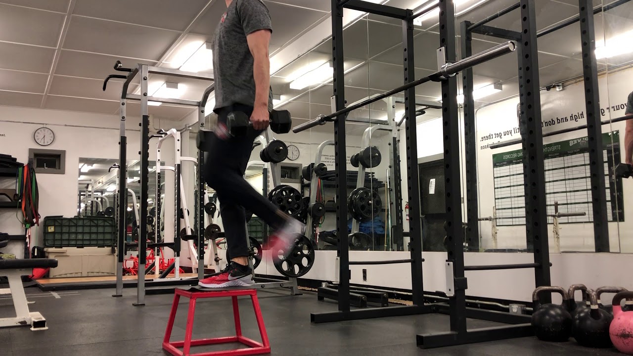 Runner Step Up - w/ Dumbbells - YouTube