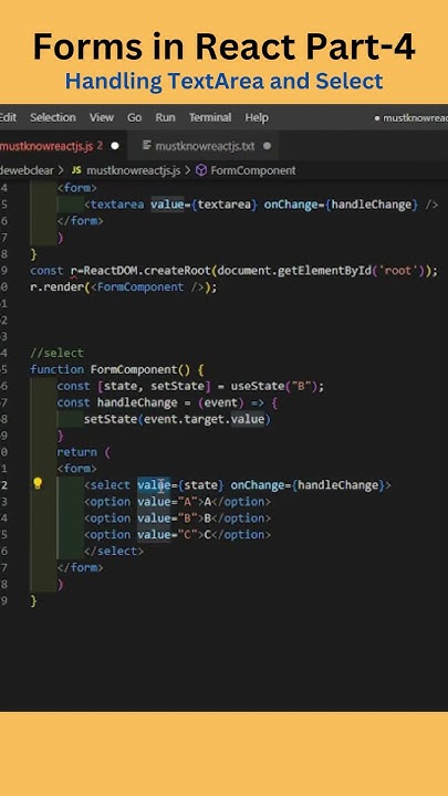 Must Know #react Forms (handling textarea and select) Part-4 #shorts #youtubeshorts #hindi - YouTube