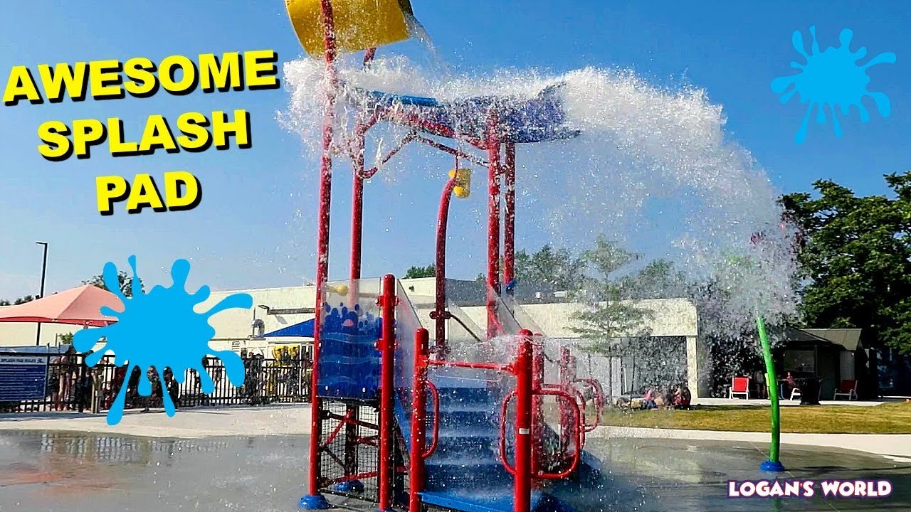 PLAYING AT THE HUGE WATERPARK Splash Pad for kids - YouTube