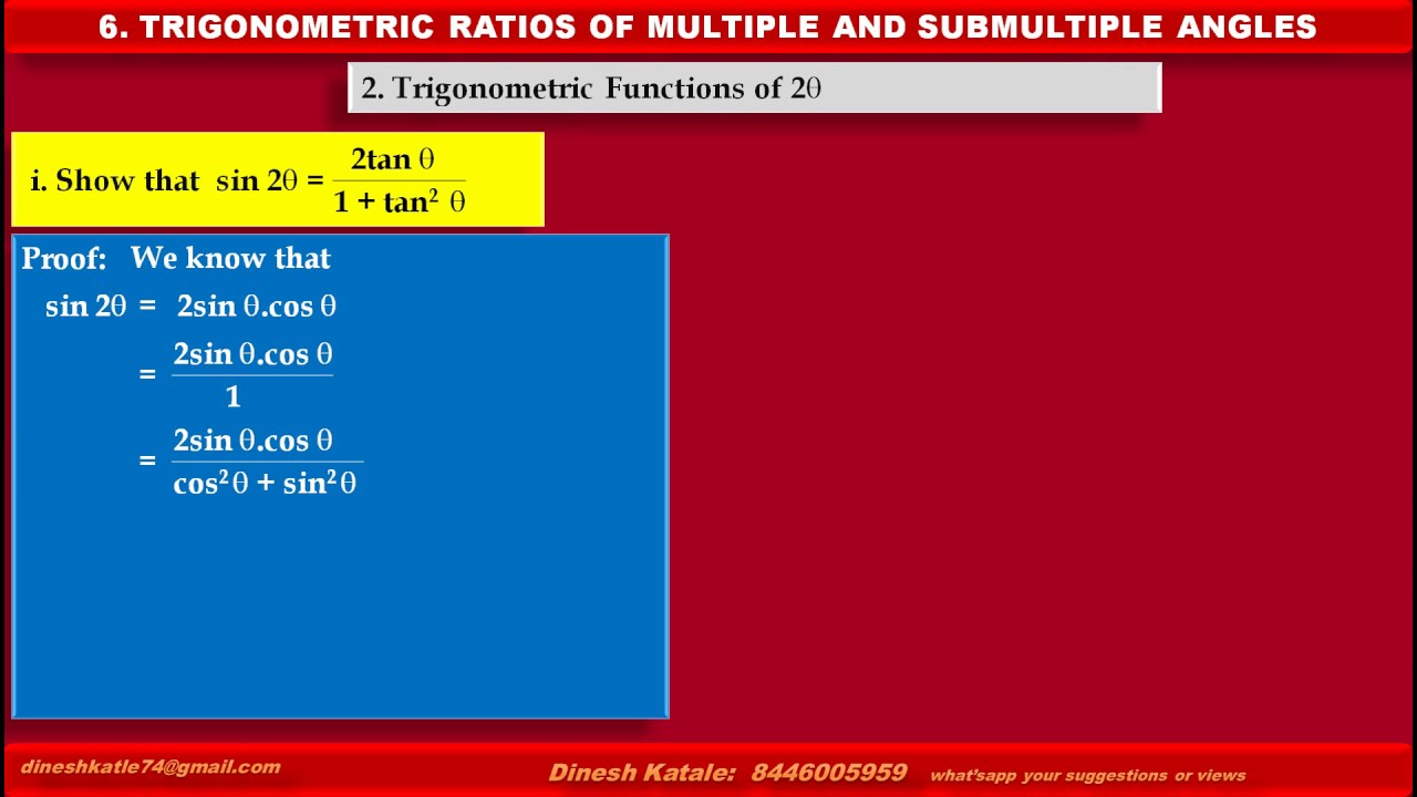 Formulae Of Sin 2A And Cos 2A In Terms Of Tan A With Proof YouTube