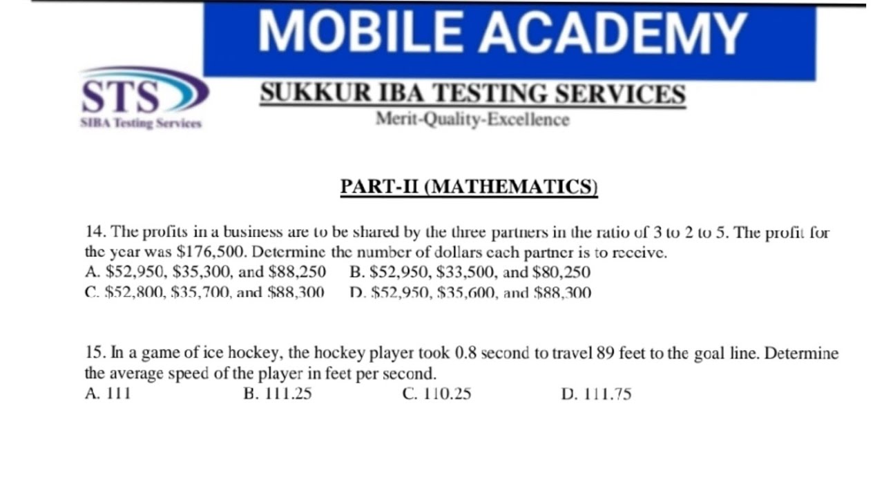 Graduation Category IBA STS Sample Test Paper BPS 5 to 15 Sindh ...