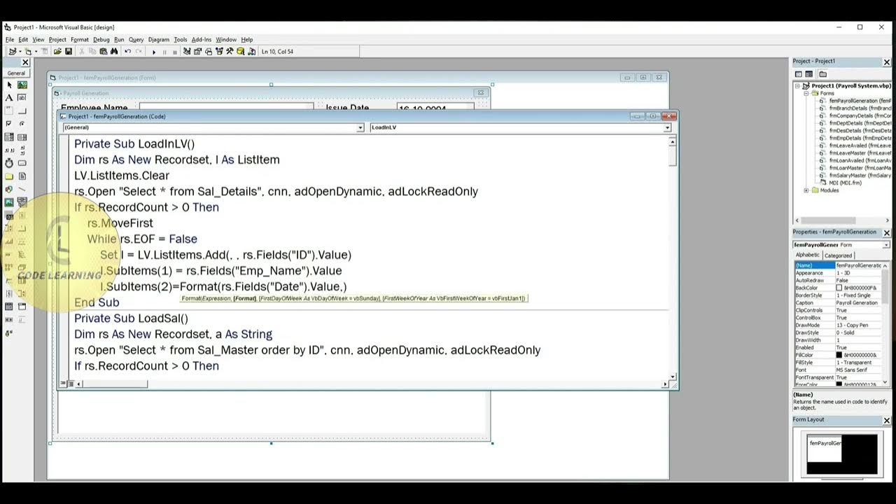 Vb6.0 | Payroll Project ' frmPayrollGeneration load data in ListView' | CodeLearning - YouTube