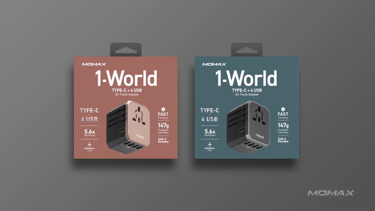 MOMAX - 1-World USB AC Travel Adapter (Type-C + 4 USB-A) - Animation ...
