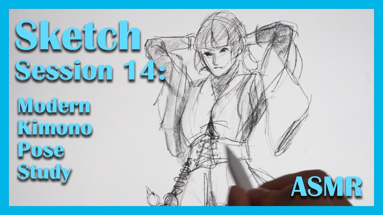[ASMR] Sketch Session 14 - Modern Kimono Pose Study (Procreate) - YouTube