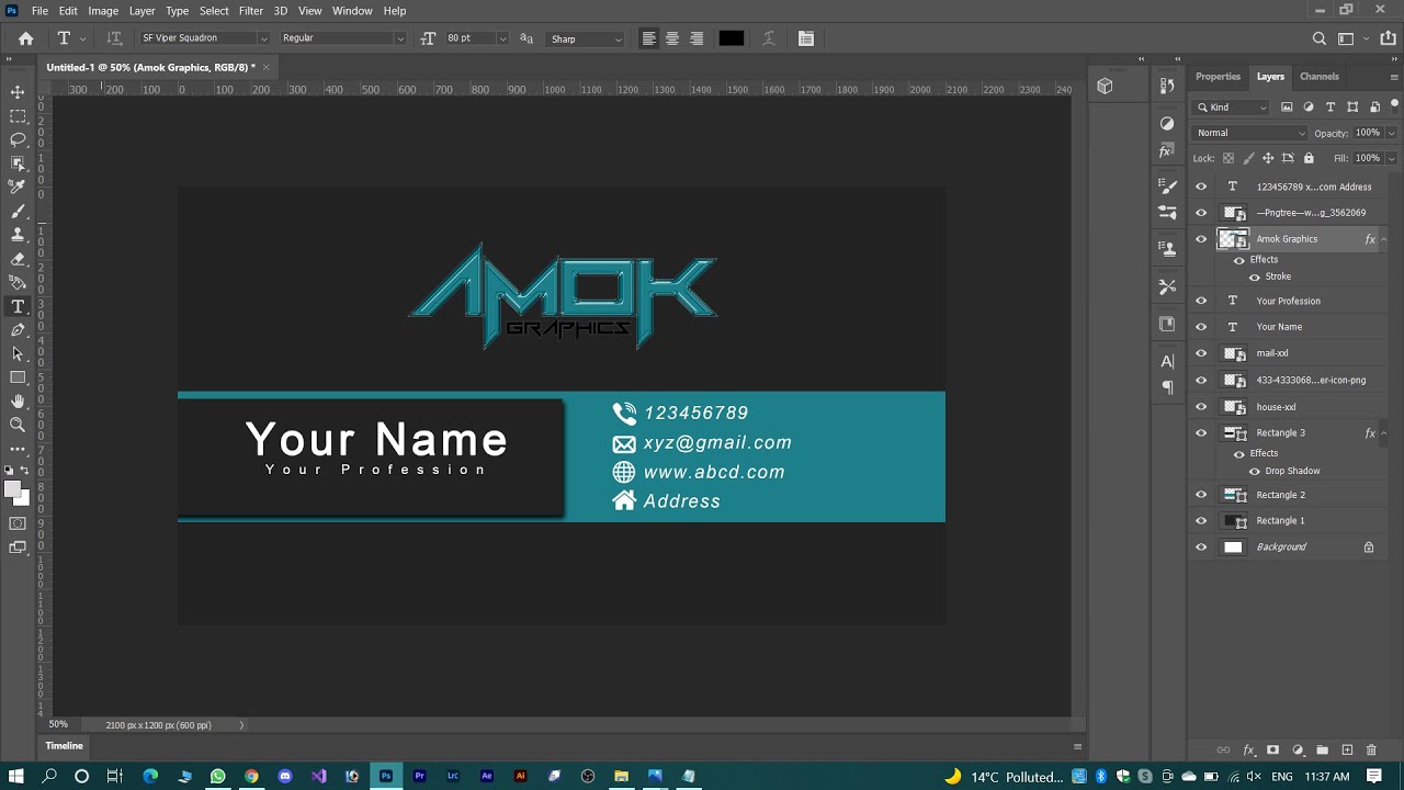 how to design Business Card in Photoshop CC | Business Card in 10 ...