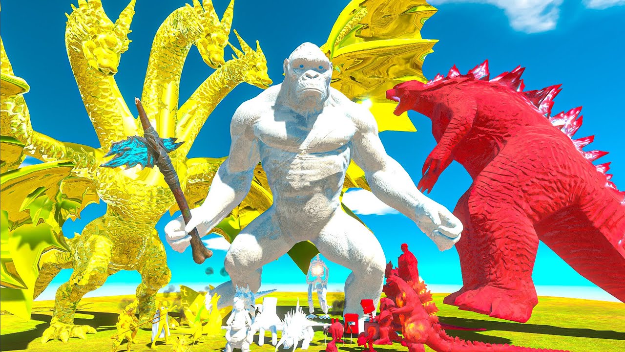 Team Red + Godzilla vs Team Yellow + King Ghidorah vs King Kong + Team ...