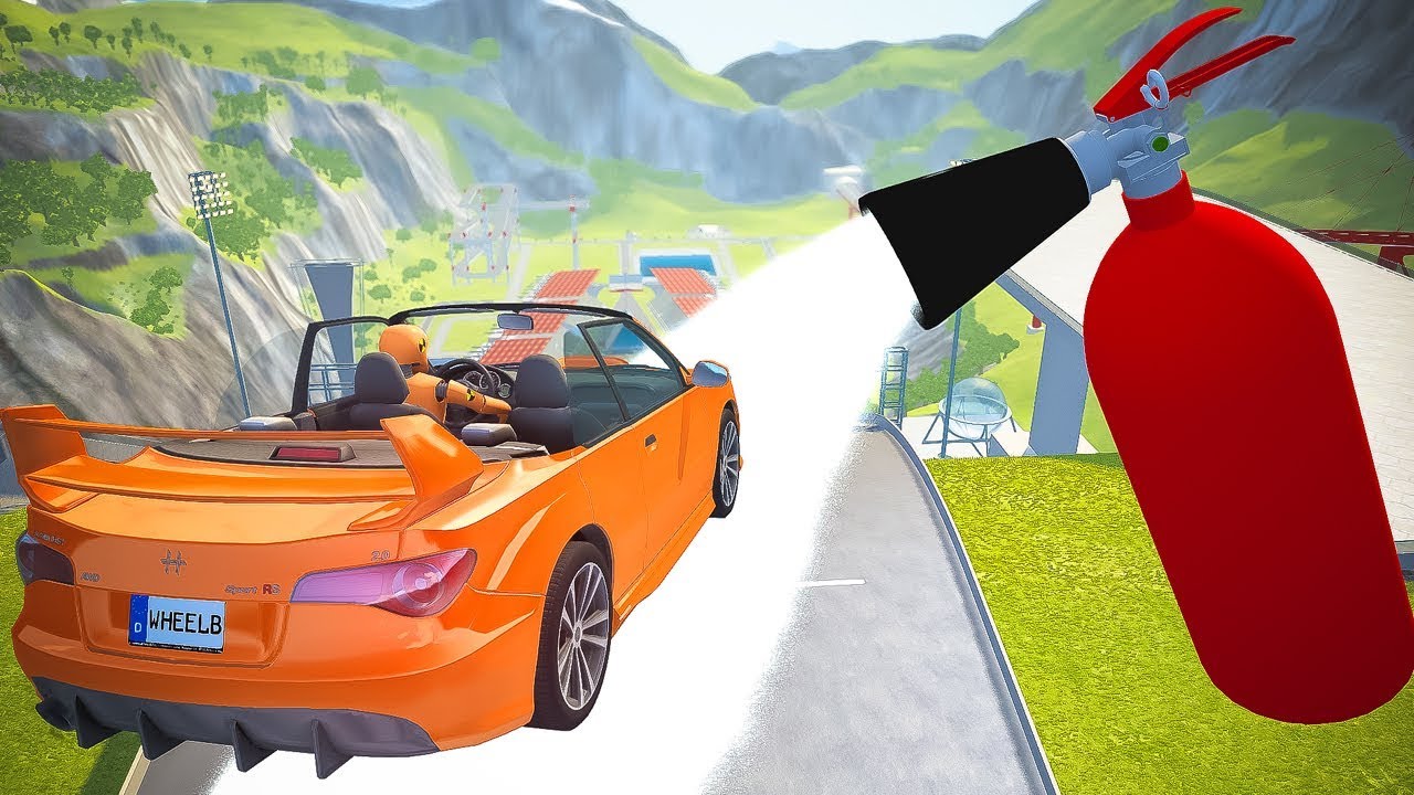 Jumping through Giant Fire Extinguisher Crashes - BeamNG drive (white ...