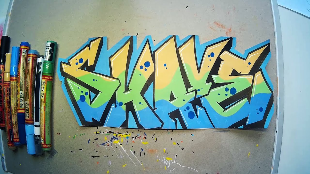 Graffiti Speedart l Speedpaint Shave blue green sand Sticker - YouTube