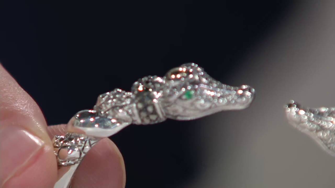 JAI Sterling & 14K Marcasite Double Head Croco Cuff on QVC - YouTube