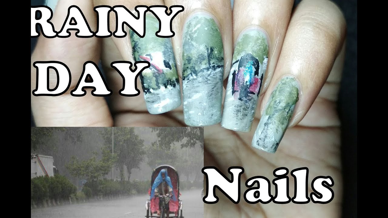 Rainy day nailart - YouTube