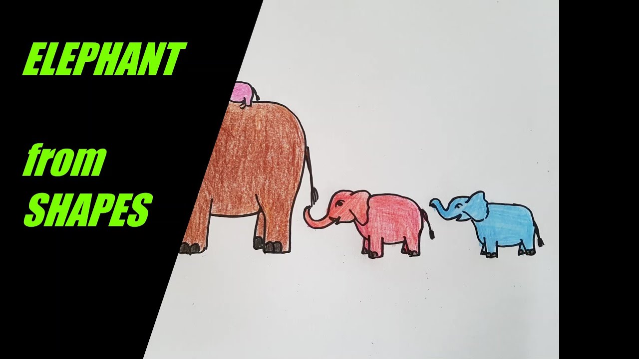 How to draw ELEPHANT in easy steps / from SHAPES / Cute elephants - YouTube