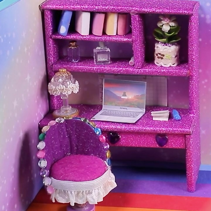 Satisfying DIY : Miniature Desk with Shelf For Rainbow Cardboard House ...