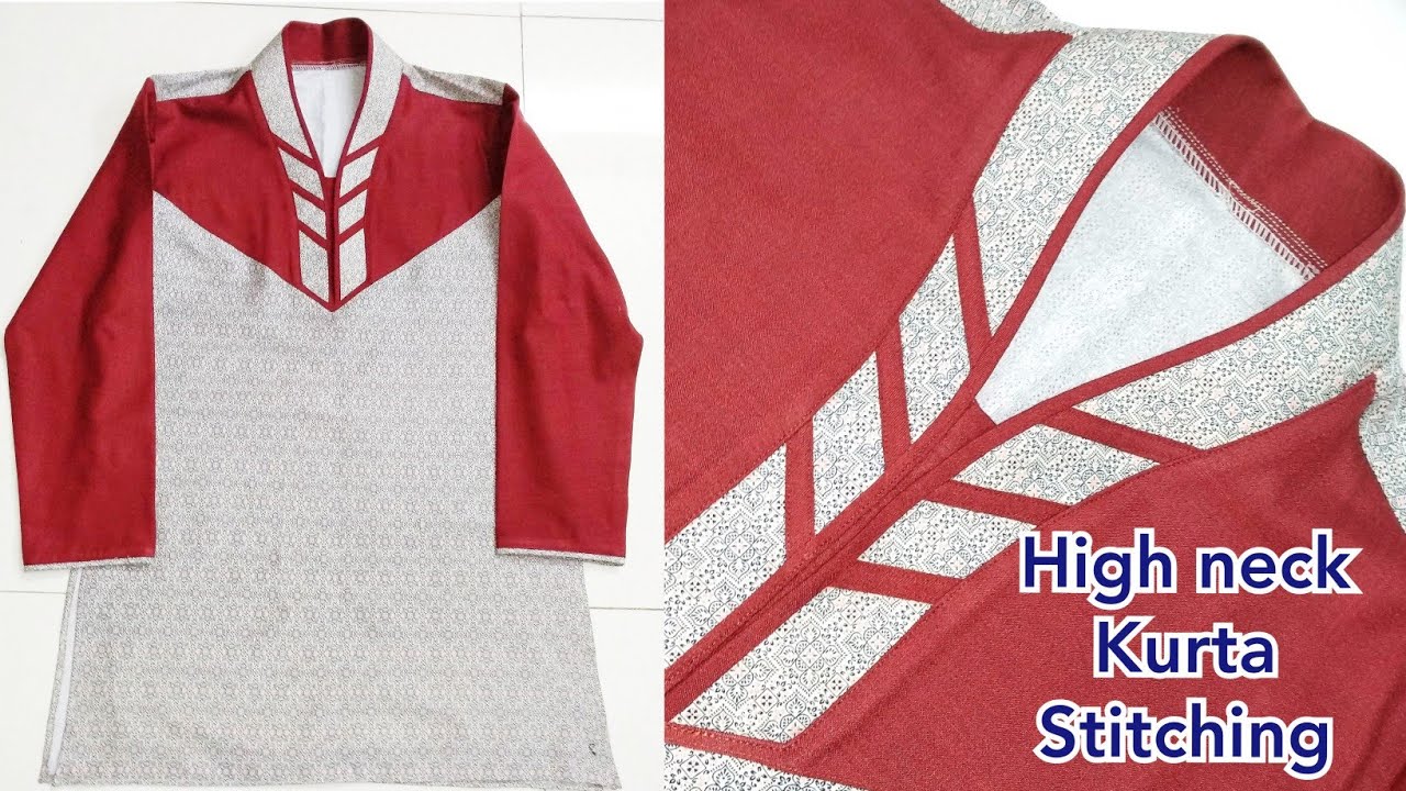 How to sew high neck kurta pattern | Kurta front design simple & easy ...