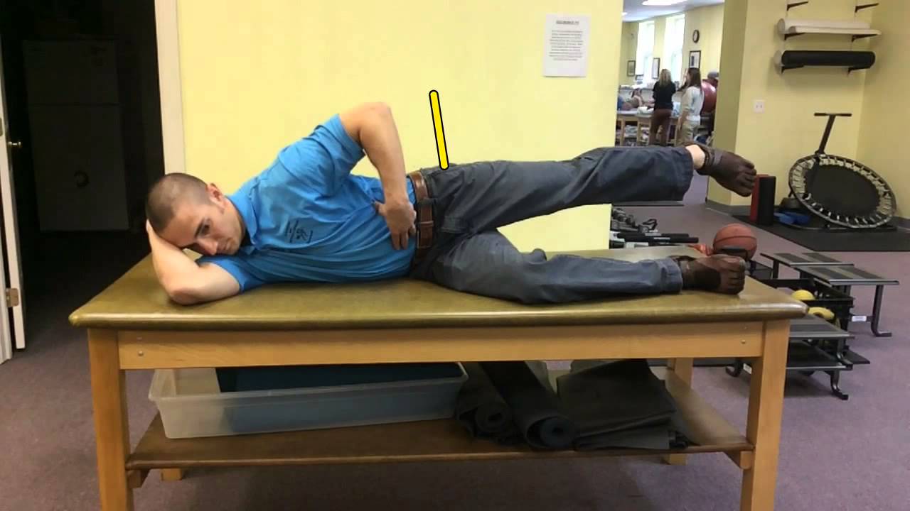 Sidelying hip abduction, extension, internal rotation - YouTube