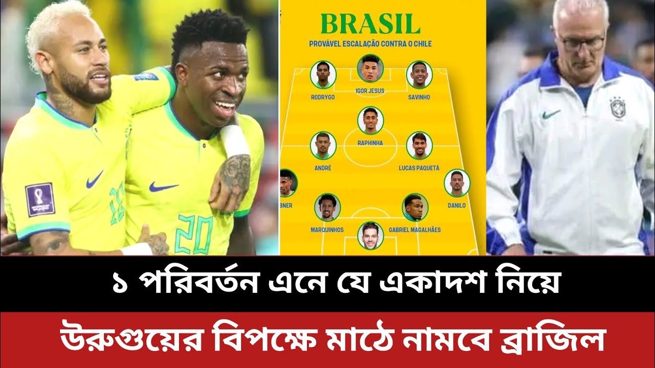 যে একাদশ নিয়ে উরুগুয়ের বিপক্ষে মাঠে নামবে ব্রাজিল।Brazil probably xi ...