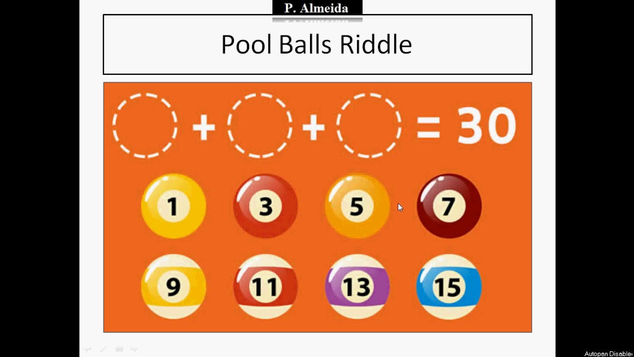 Pool Balls add 3 to give 30 Riddle and Solution - YouTube