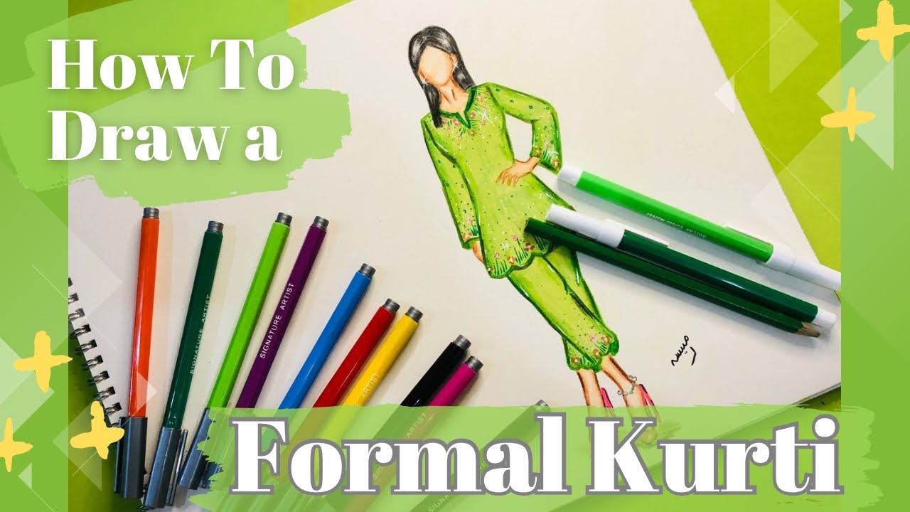 How To Draw a Formal Kurti 💚| Kurti Fashion illustration - YouTube