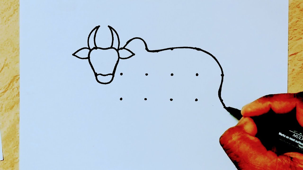 How to draw a Ox from dots easy // Easy Ox drawing // Ox Rangoli ...