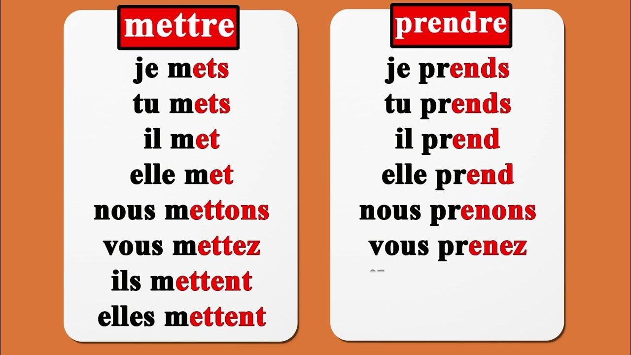 conjugaison les verbes du 3ème groupe présent mettre et prendre - YouTube