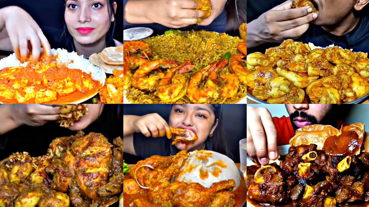 ASMR EATING SPICY CHICKEN CURRY, BUTTER PANEER, BIRIYANI | BEST INDIAN ...