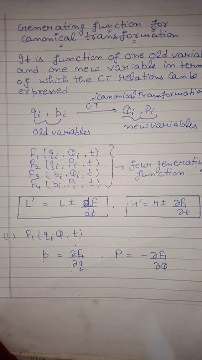 Generating function for Canonical Transformation|| Classical Mechanics #csirnet #shortvideo ...