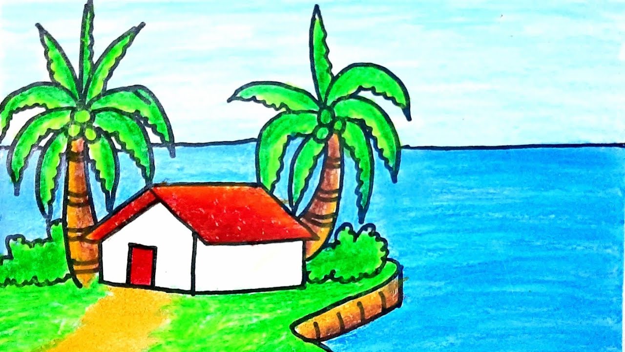 How To Draw Sea Beach Scenerystep By Step Easy Draw