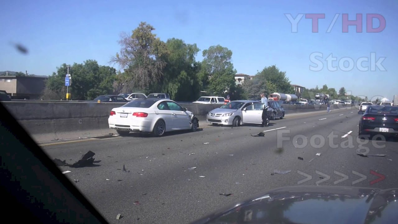 Freeway Collision Car Accident Today B/W Auto Sedans w/ Tow Truck ...