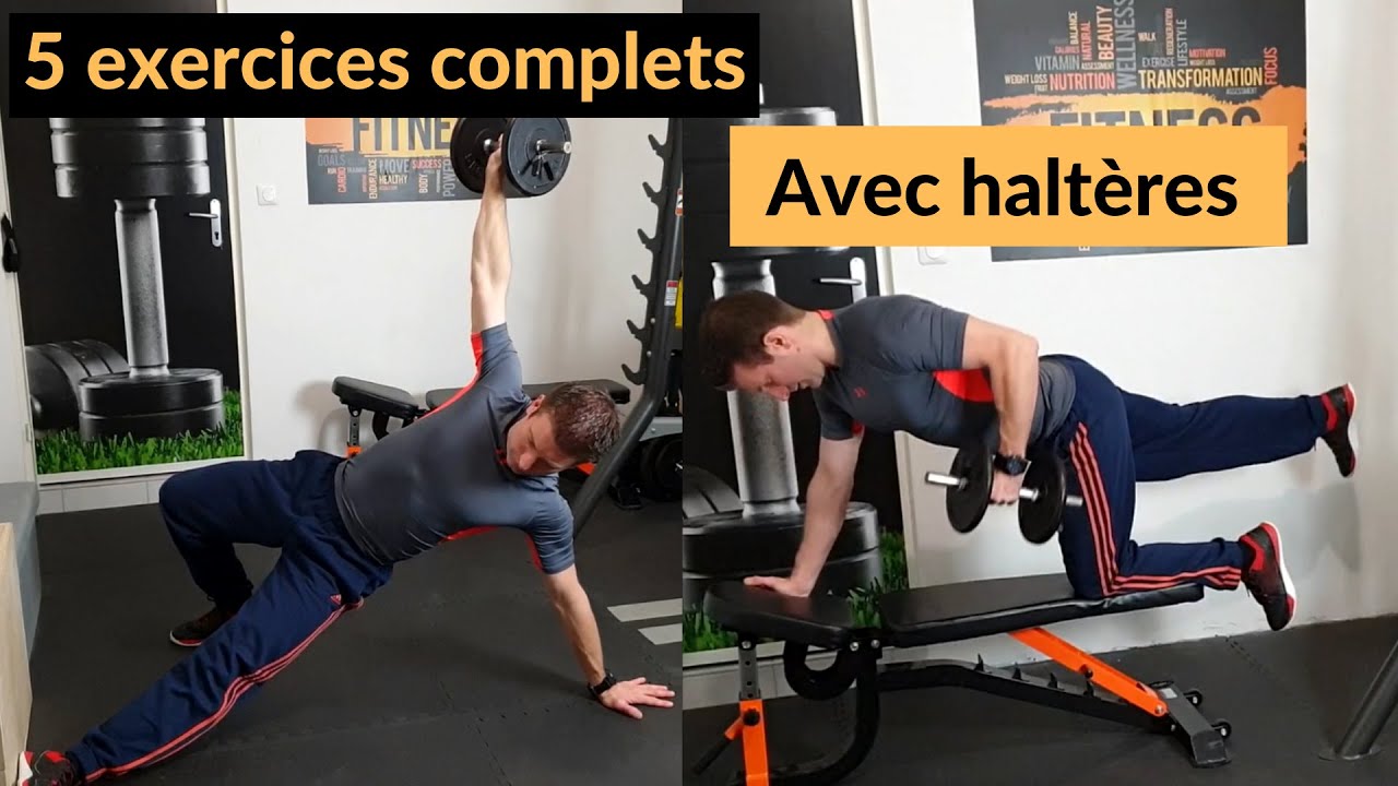 5 exercices complets avec haltères - YouTube