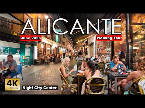 Alicante Night City Center Walk, June 2026 | Costa Blanca, Spain Walking Tour [4K 60fps]