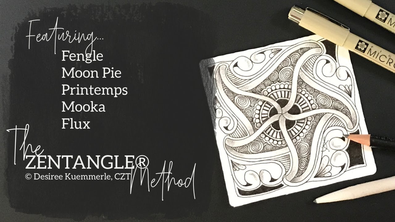 ZENTANGLE® Tile #13 | Tangle with Fengle with Moon Pie | No Voice (Beginner Zentangle Tutorial ...