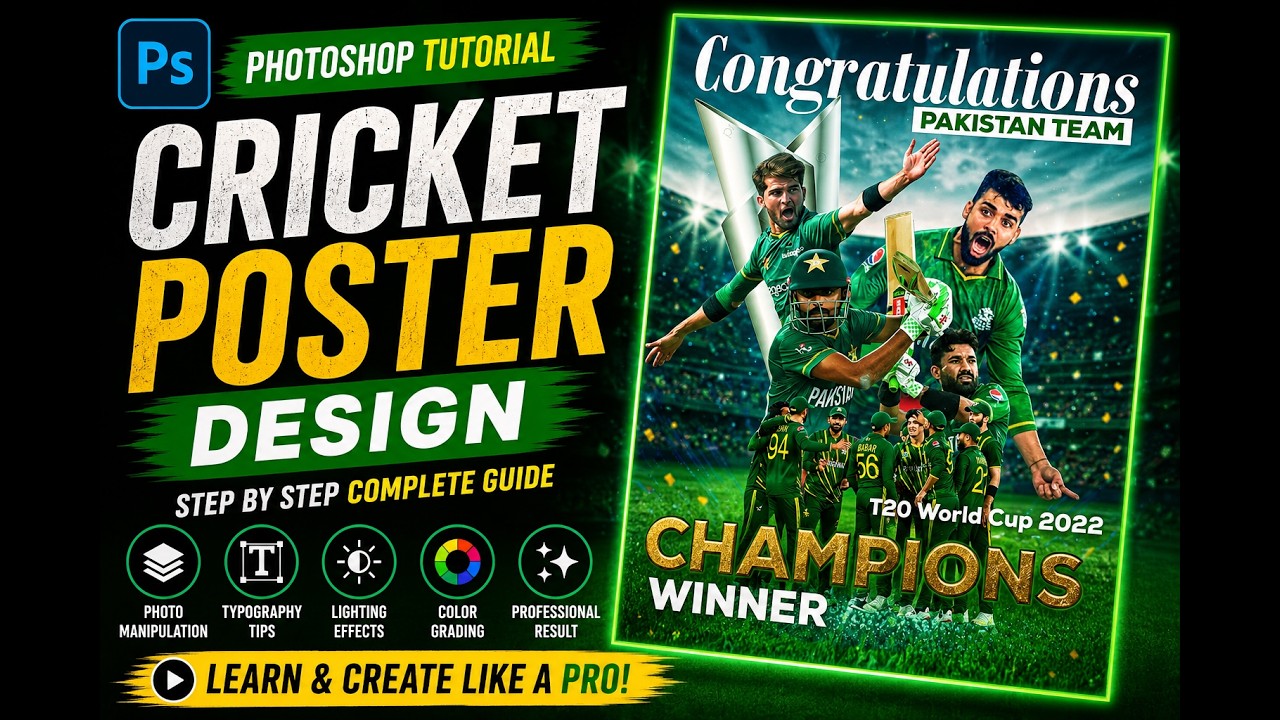 T-20 World Cup Pakistan Winning Poster Design In Adobe Photoshop CC ...