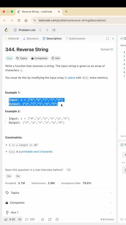 Reverse String in JavaScript | Leetcode 344| #coding #javascript #datastructure #leetcode - YouTube
