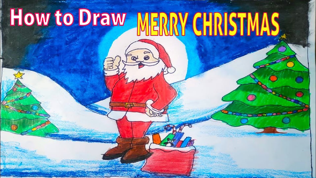 How to Draw Easy Merry Christmas Tree Santa Claus Step by Step - YouTube