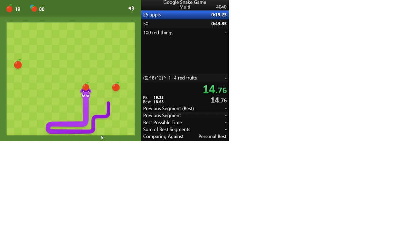 Google Snake Multi 25 Apples in 18.267s - YouTube