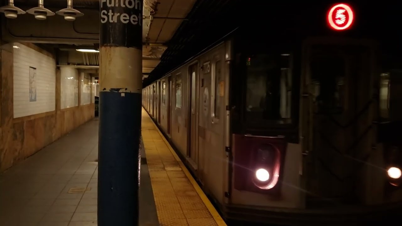 NYCT Subway: R142A 5 trains at Fulton St - YouTube