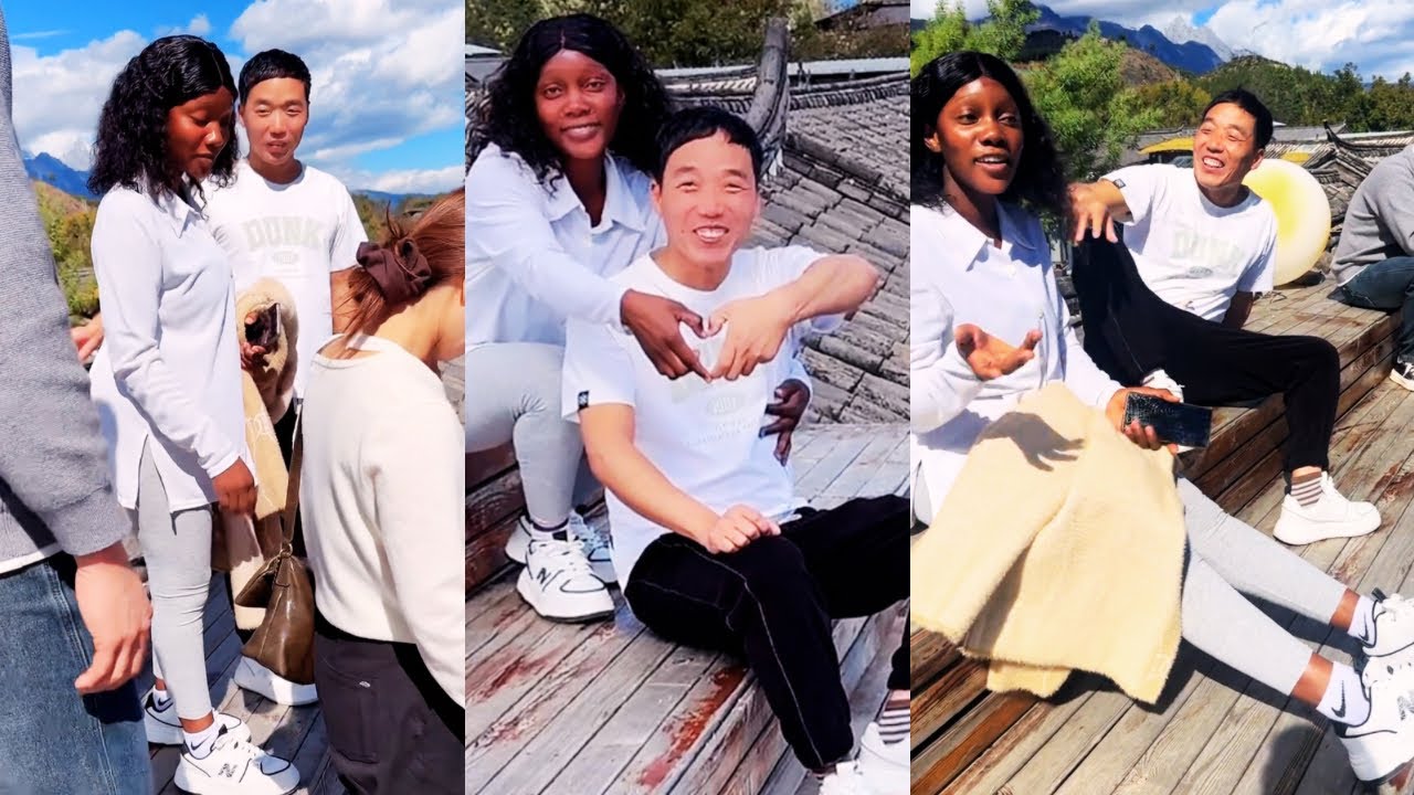 Li Wei and Ai Wei practice posing at their wedding photo shoot location ...