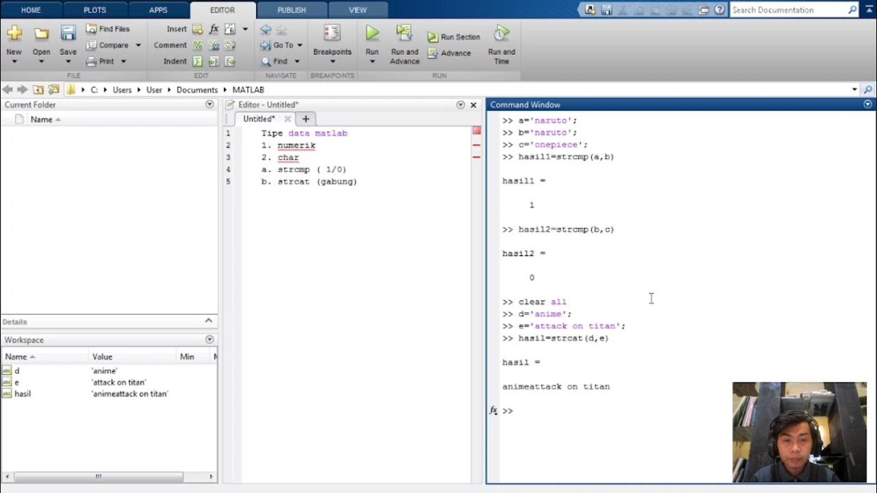 TIPE DATA DAN OPERATOR PADA MATLAB - YouTube