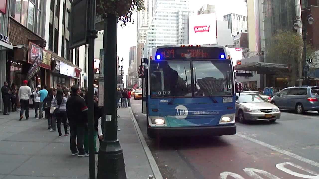 MTA NYCT Bus Orion VII HEV #3803 M34 +Select Bus Service+ departing 7th ...